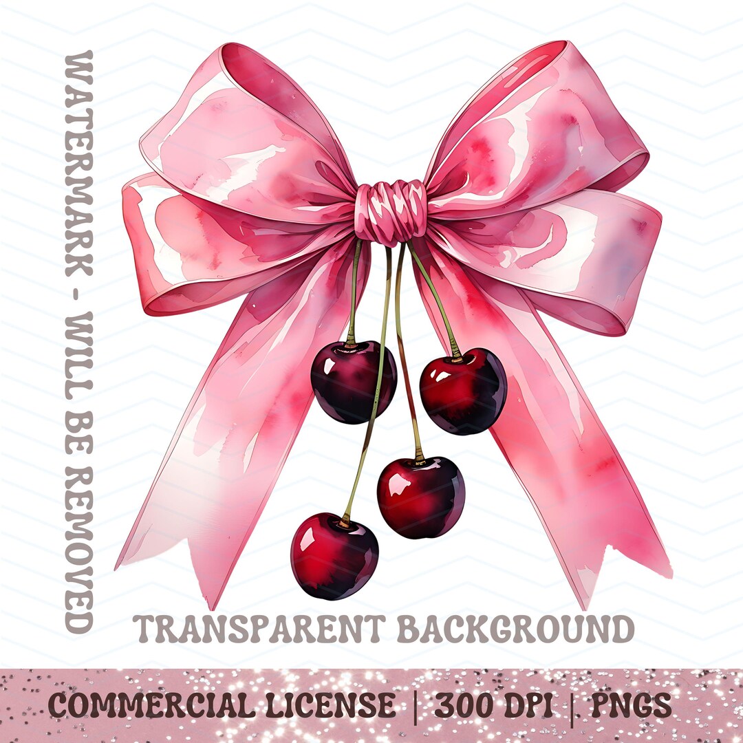 Coquette Cherry Bow Clipart PNG Holographic Iridescent Pink Bow With ...
