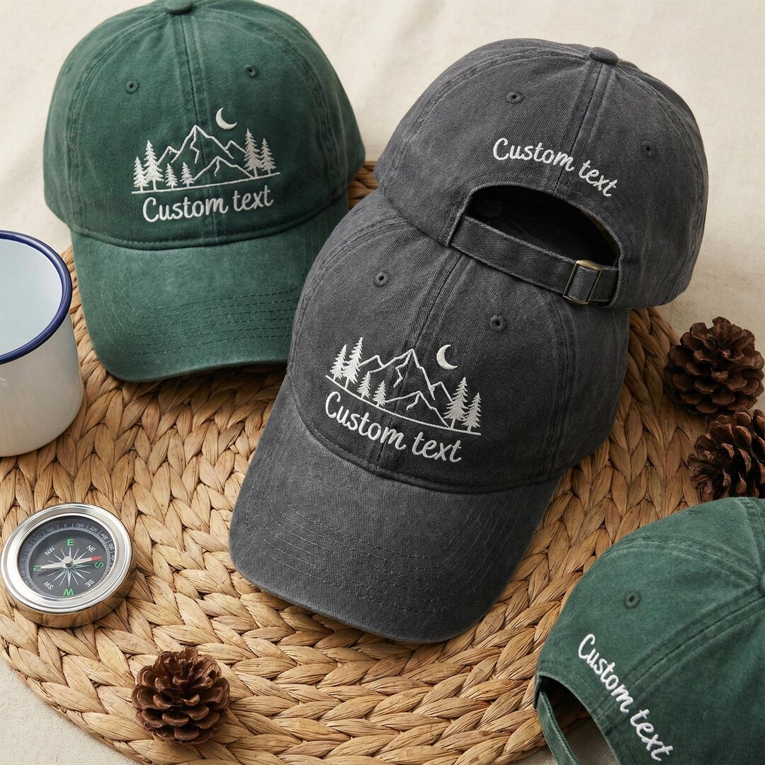 Crescent Moon Mountain Cap, Custom Night Forest Hat, Embroidered Nature ...