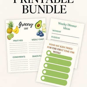 Printable Kitchen Organizer: Meal Planner, Grocery List & Kids Food ...