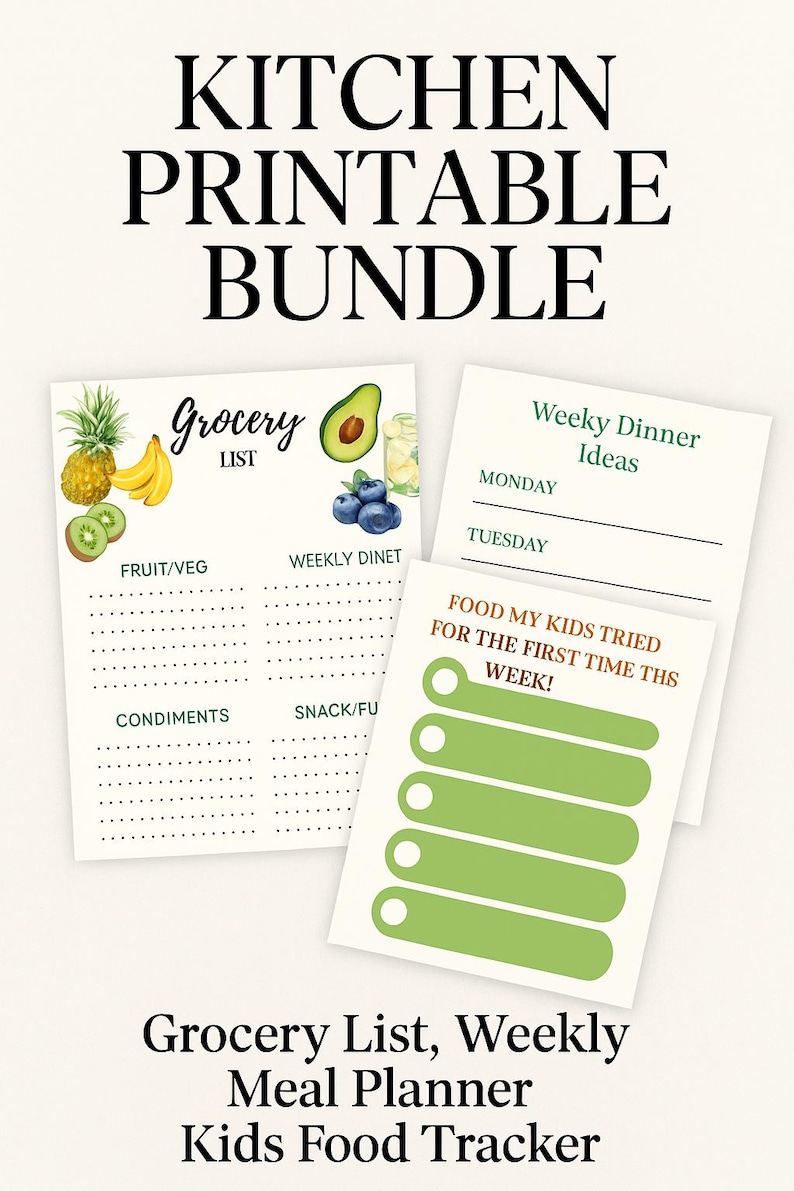 Printable Kitchen Organizer: Meal Planner, Grocery List & Kids Food ...