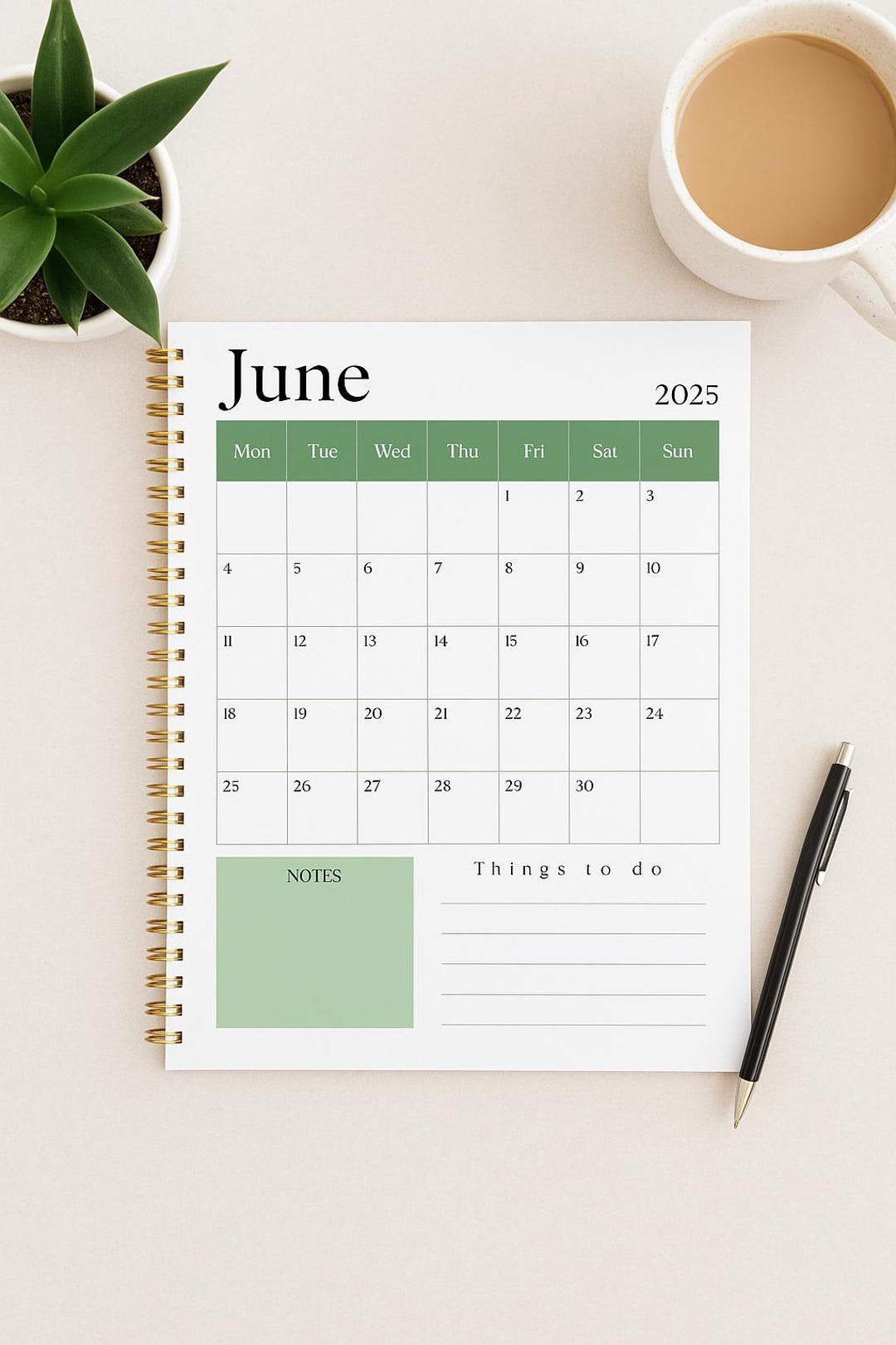 Minimalist Green Sage Calendar Printable |2025 Monthly Planner PDF ...