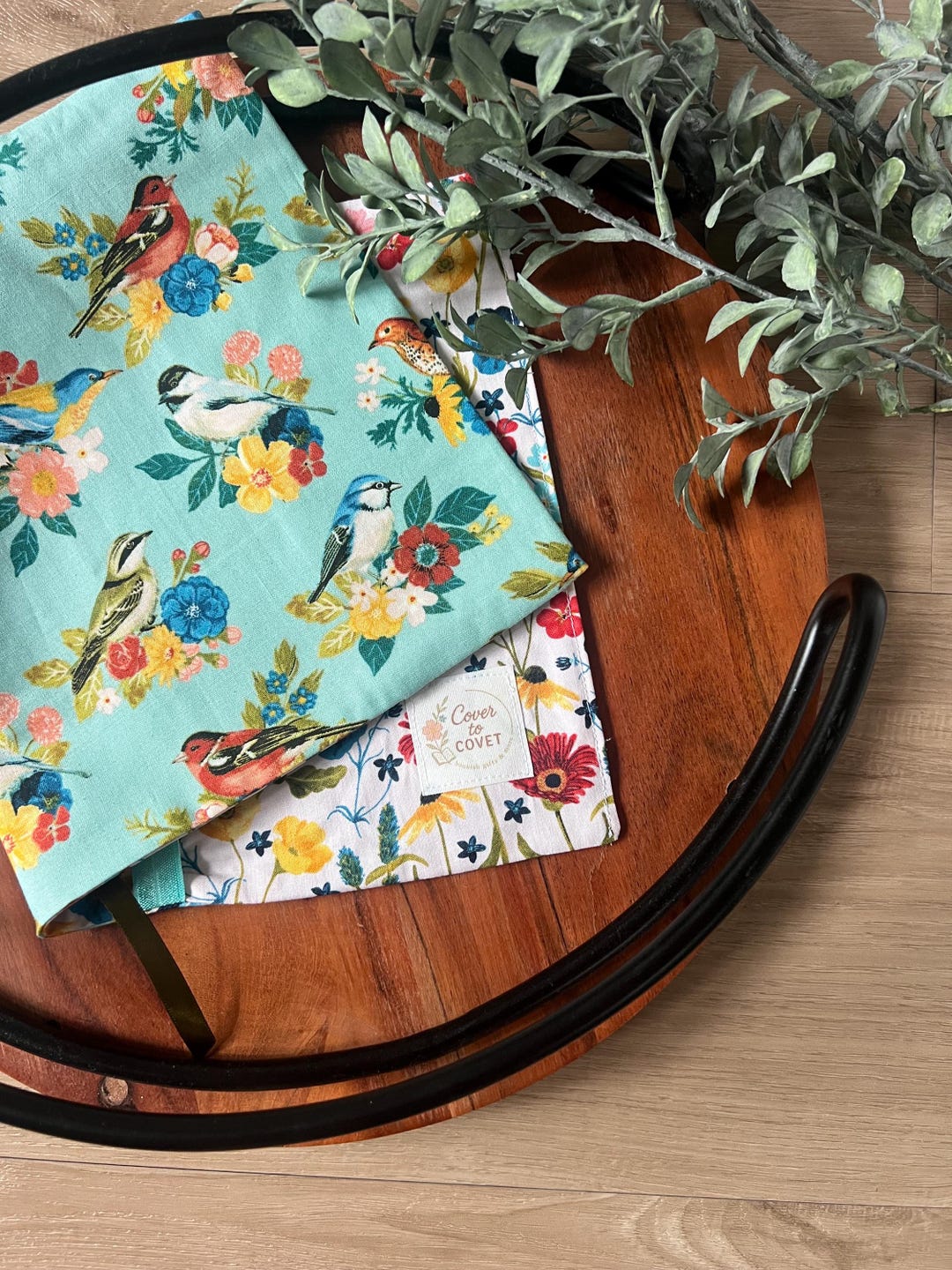 Reversible Book Cover - Birds of a Flower: Adjustable Cotton Dust ...