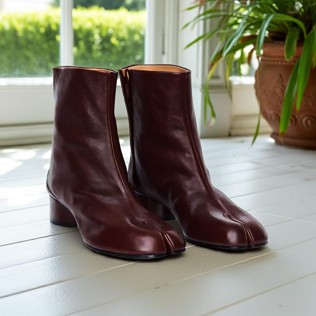 Handmade Leather Brown Tabi Boots - Split Toe Japanese Style Ankle ...