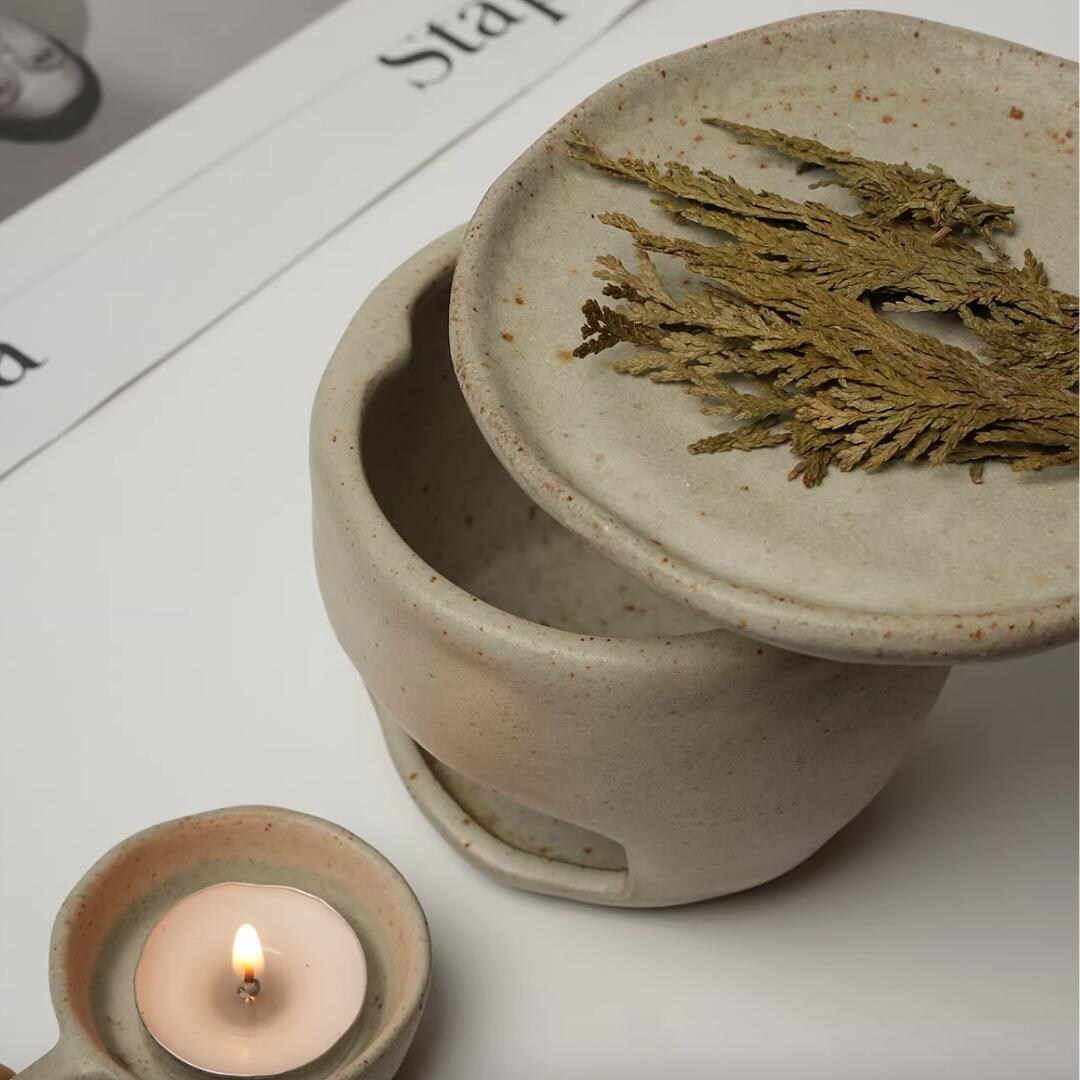 Handcrafted Natural White Rough Pottery Roasting Tray: Candle Heated ...