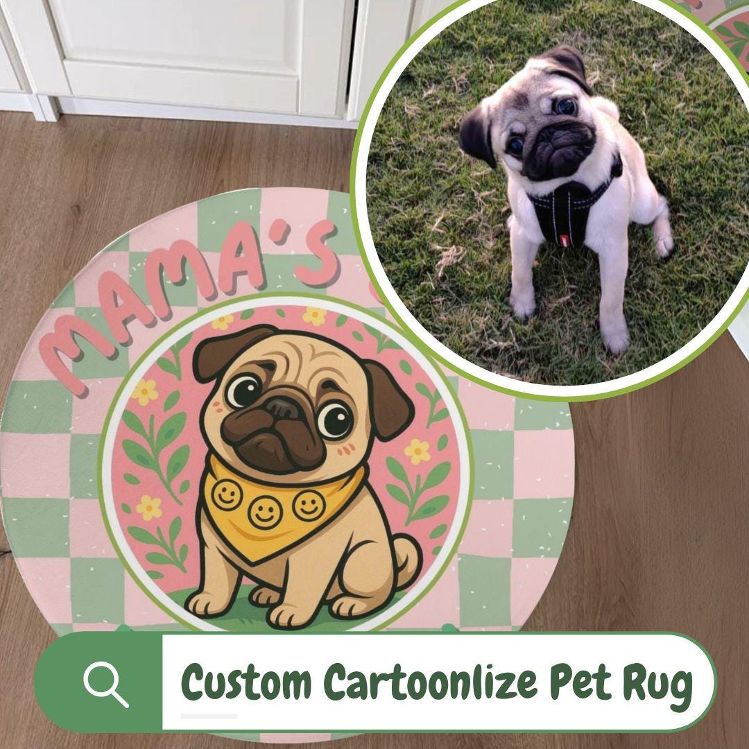 Custom Pug Rug, Personalised Pug Photo Rug, Custom Pug Doormat, Dog ...