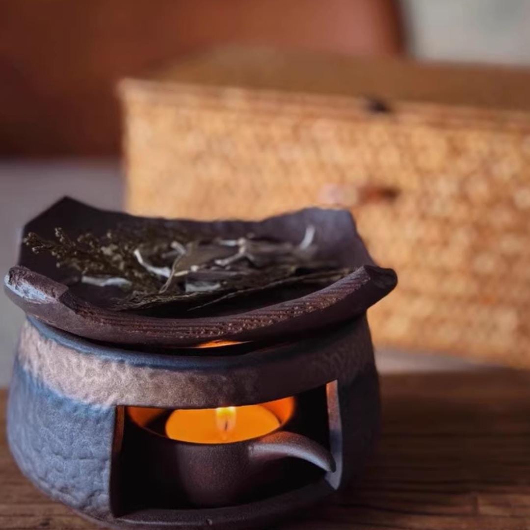 Handcrafted Japanese Rough Pottery Tea Roasting Tray: Candle Heated Pan ...