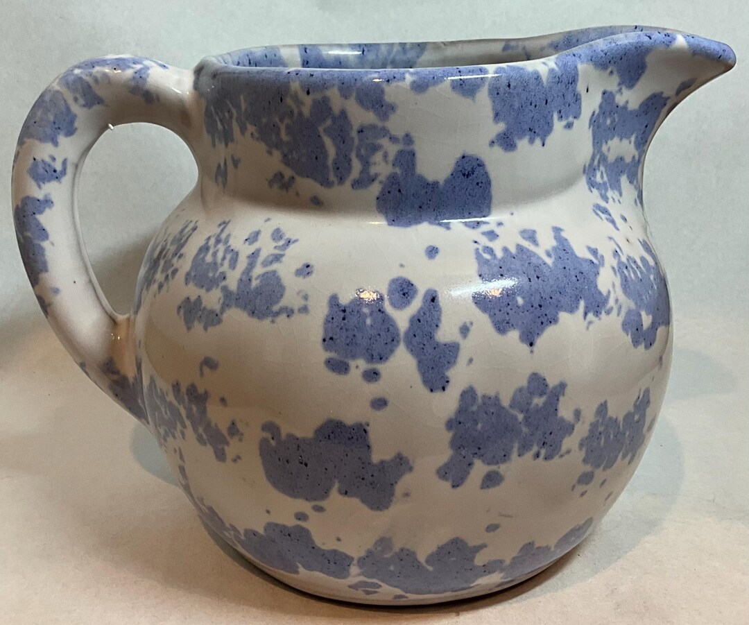 Bybee Spongeware Pitcher, White With Blue Spatters, Vintage - Etsy
