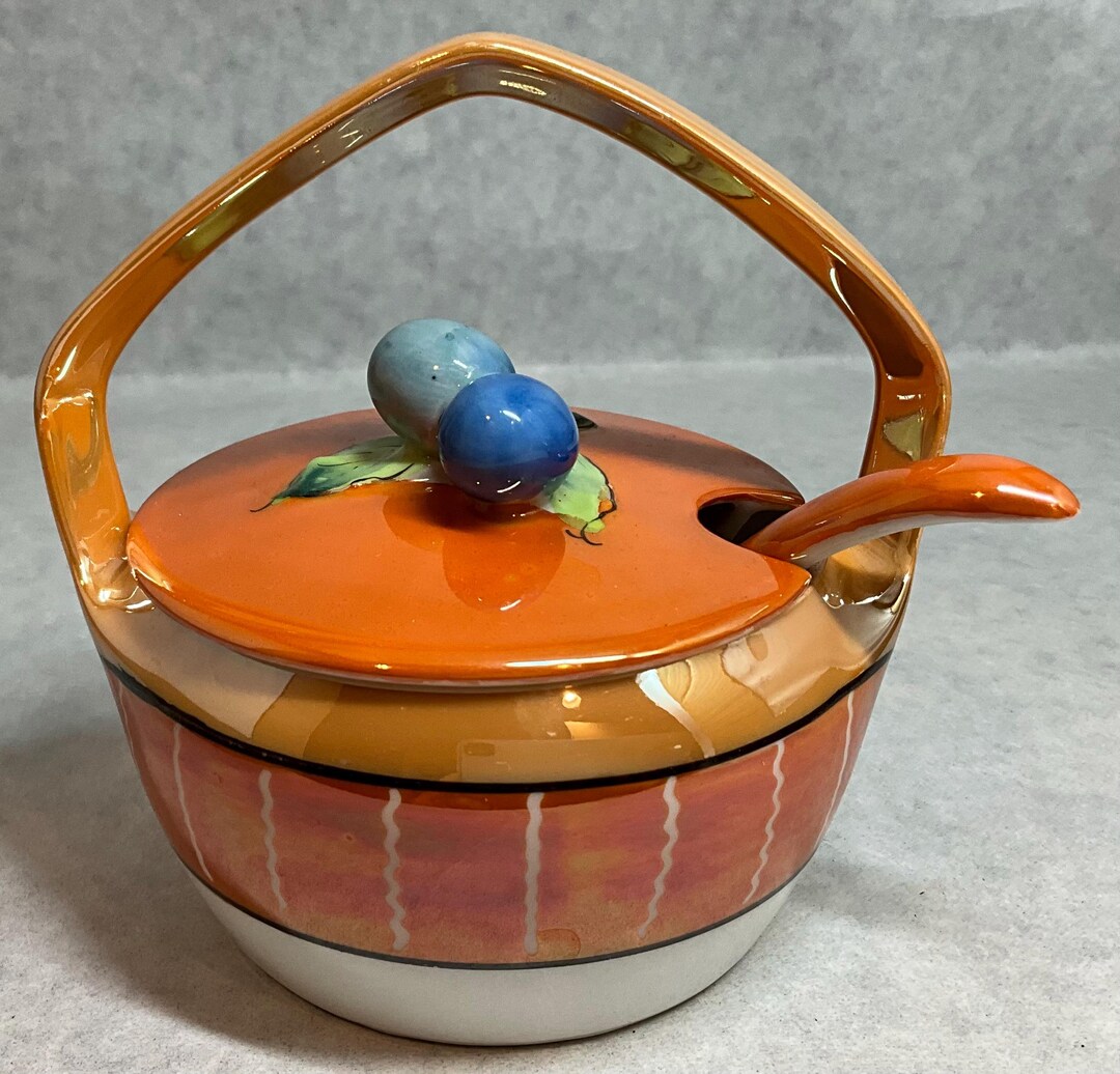 Noritake Lusterware Jam / Jelly Pot With Blueberry Handle and Serving ...