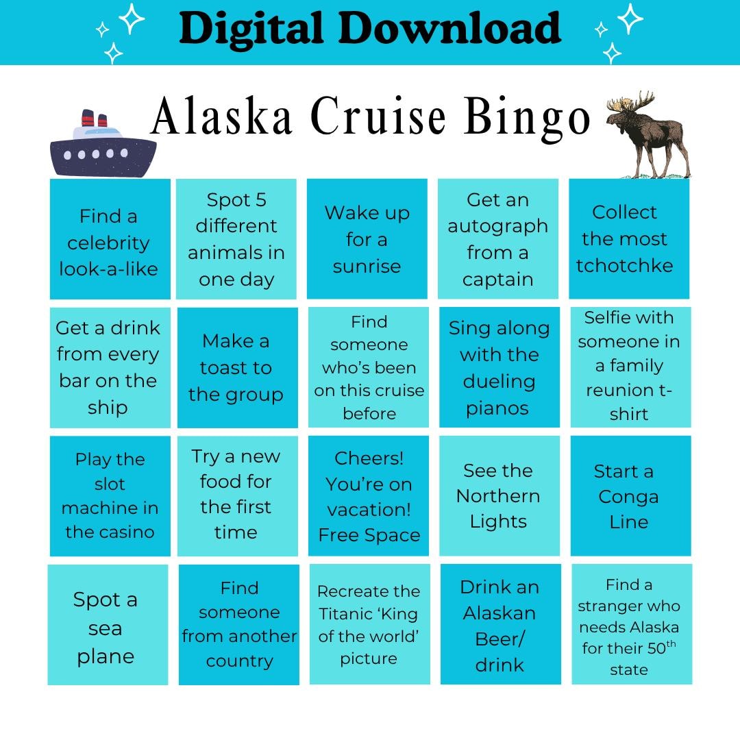 Alaska Cruise Bingo, Bar Crawl Bingo, Digital Download, Adult Scavenger ...