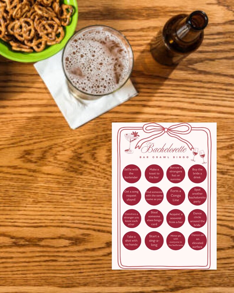 Coquette Bachelorette Bar Crawl Bingo: Drinking Game (digital Download ...
