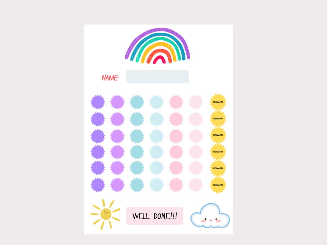 Reward Chart, Rainbow Chart for Kids, Fun Printable Chart - Etsy