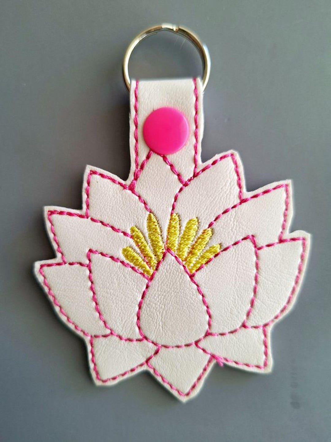 Embroidered Vinyl Keychain - Lotus Flower - Etsy