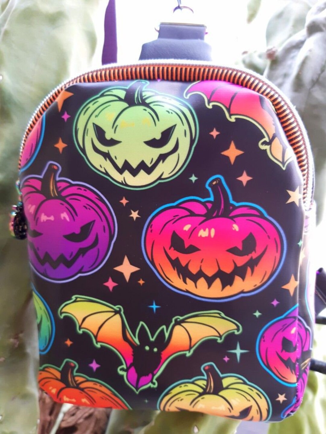 Neon Pumpkins and Bats - Mini Backpack Crossbody Purse - Etsy