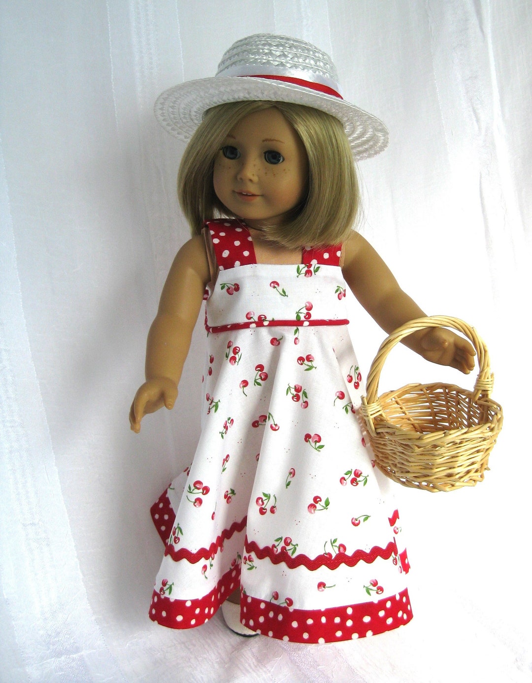 White Red Cherry Print Sundress, Hat for 18 Doll - Etsy