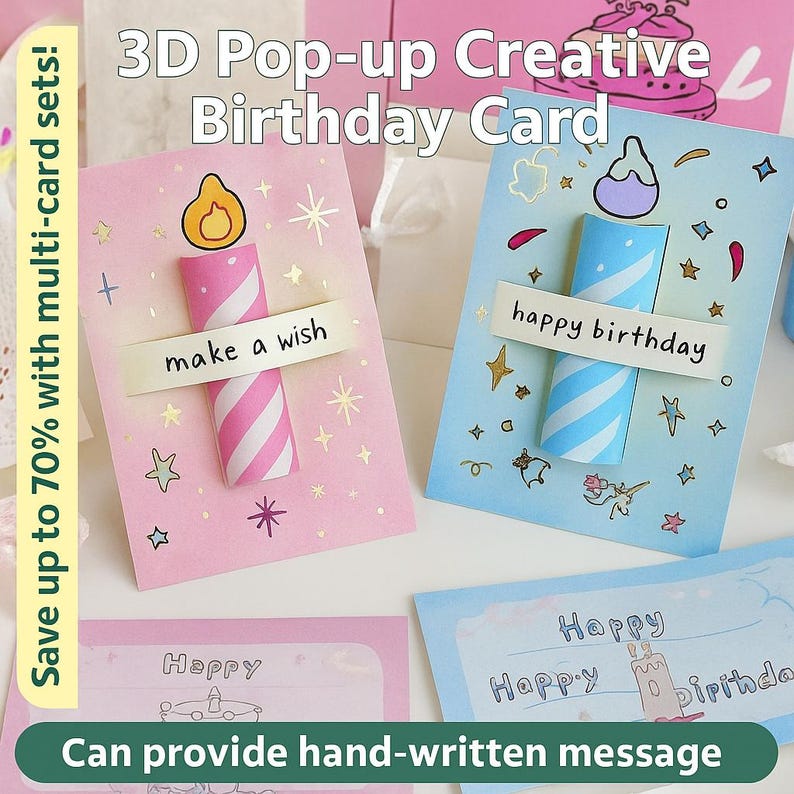 3D Pop up Candle Birthday Card, Creative Greeting Card With Cute Design ...