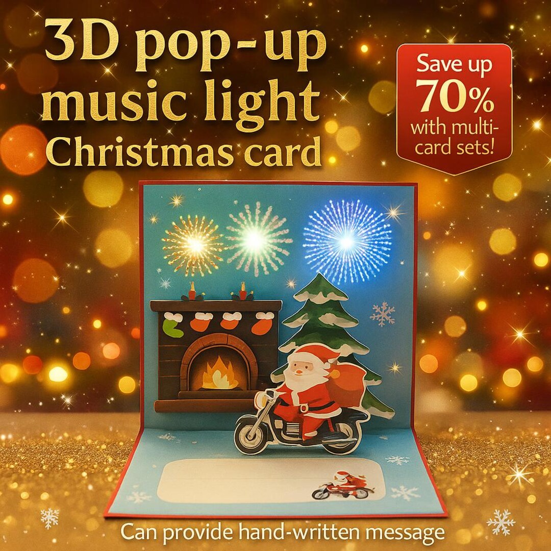 3D Light-up Christmas Card | Pop-up Santa House Music Firework Greeting ...