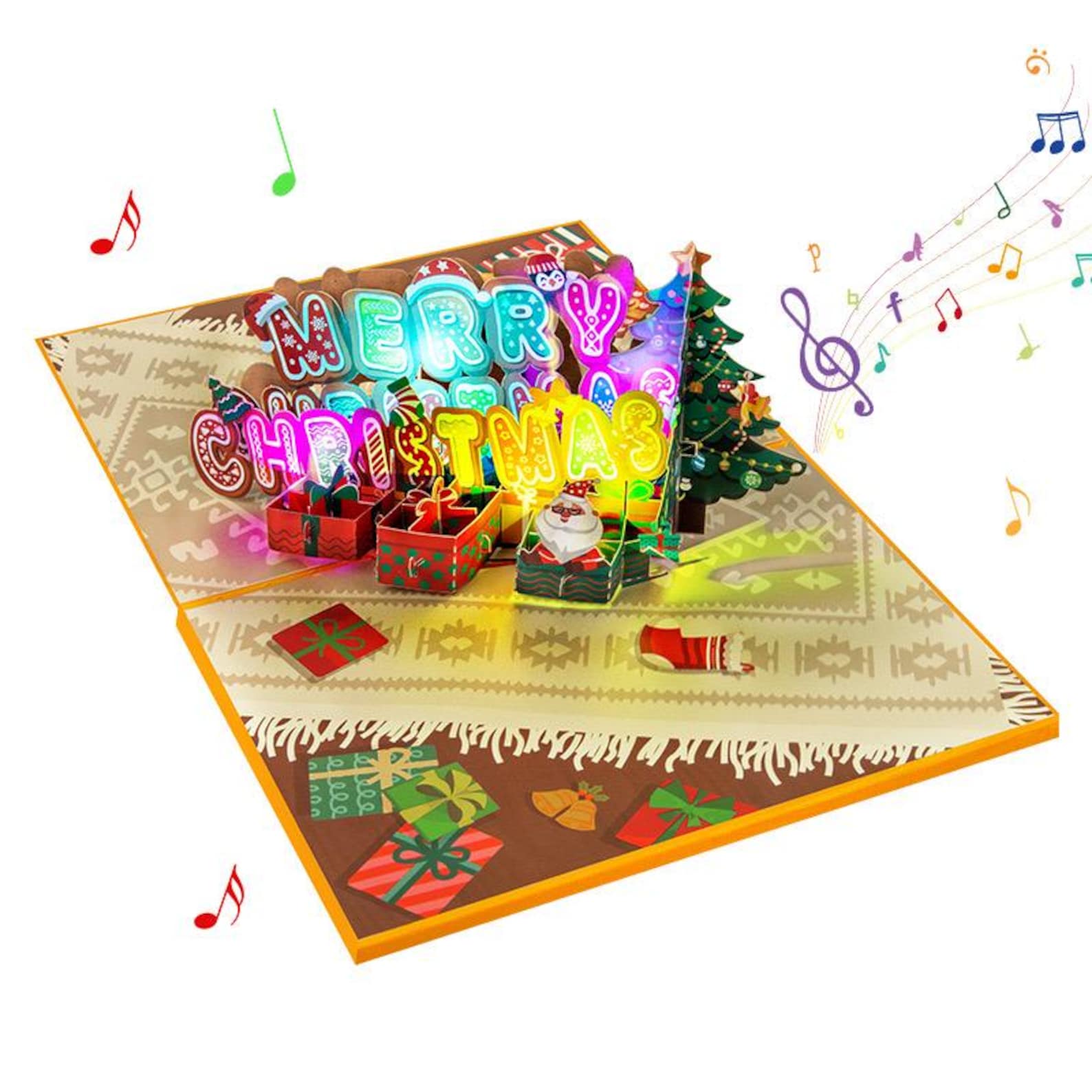 3D Pop-up Christmas Card | Lights and Music, Plays "deck the Halls ...