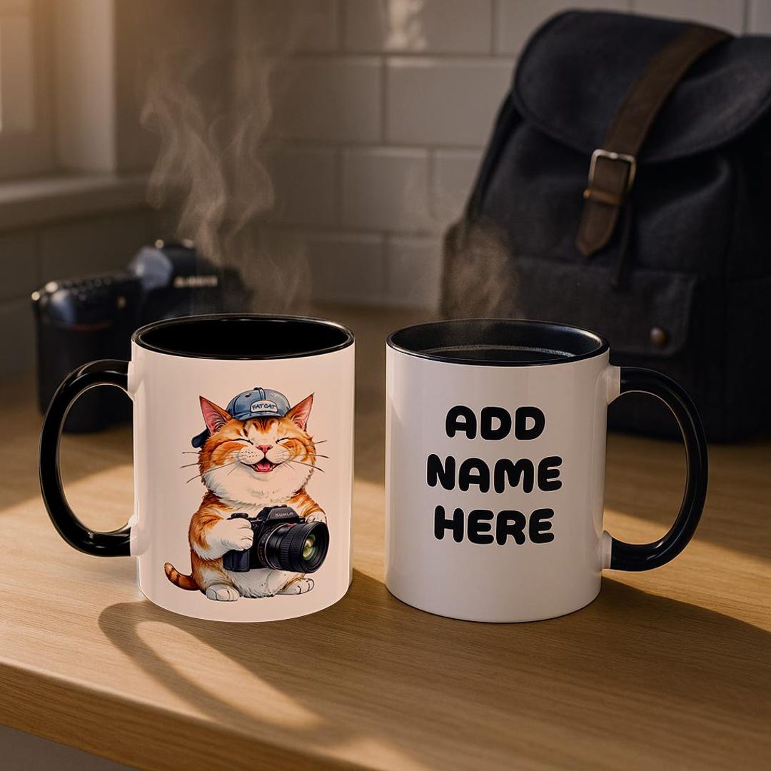 Cool Cat Personalized Photographer Mug, Cat & Camera Coffee Cup, Cute ...