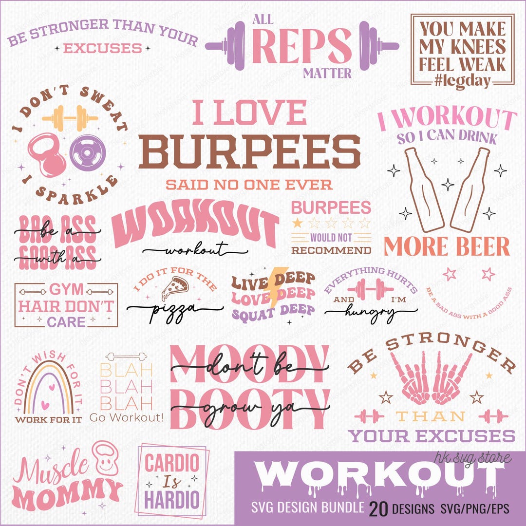 Workout SVG Bundle: Motivational Gym & Fitness Designs (digital ...
