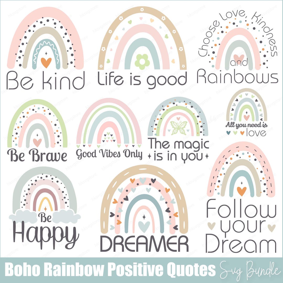 Boho Rainbow Positive Quotes SVG Bundle (digital Download) - Etsy