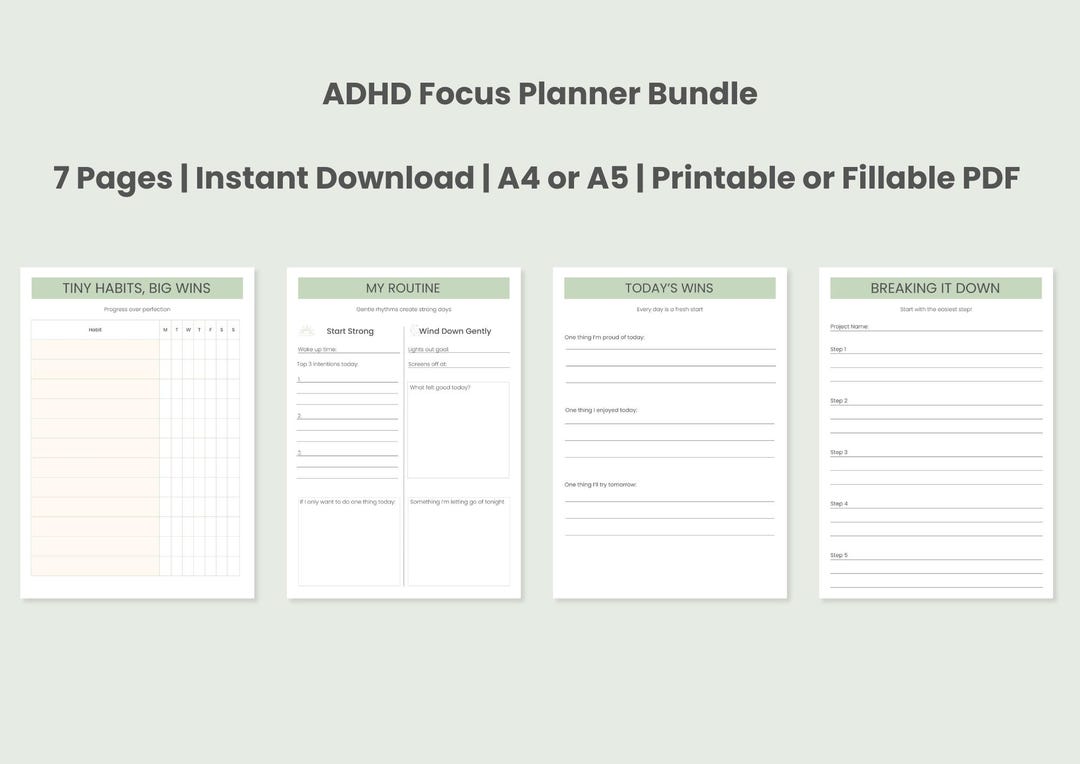 ADHD Focus Planner Bundle | Printable Daily, Weekly, and Habit Tracker ...