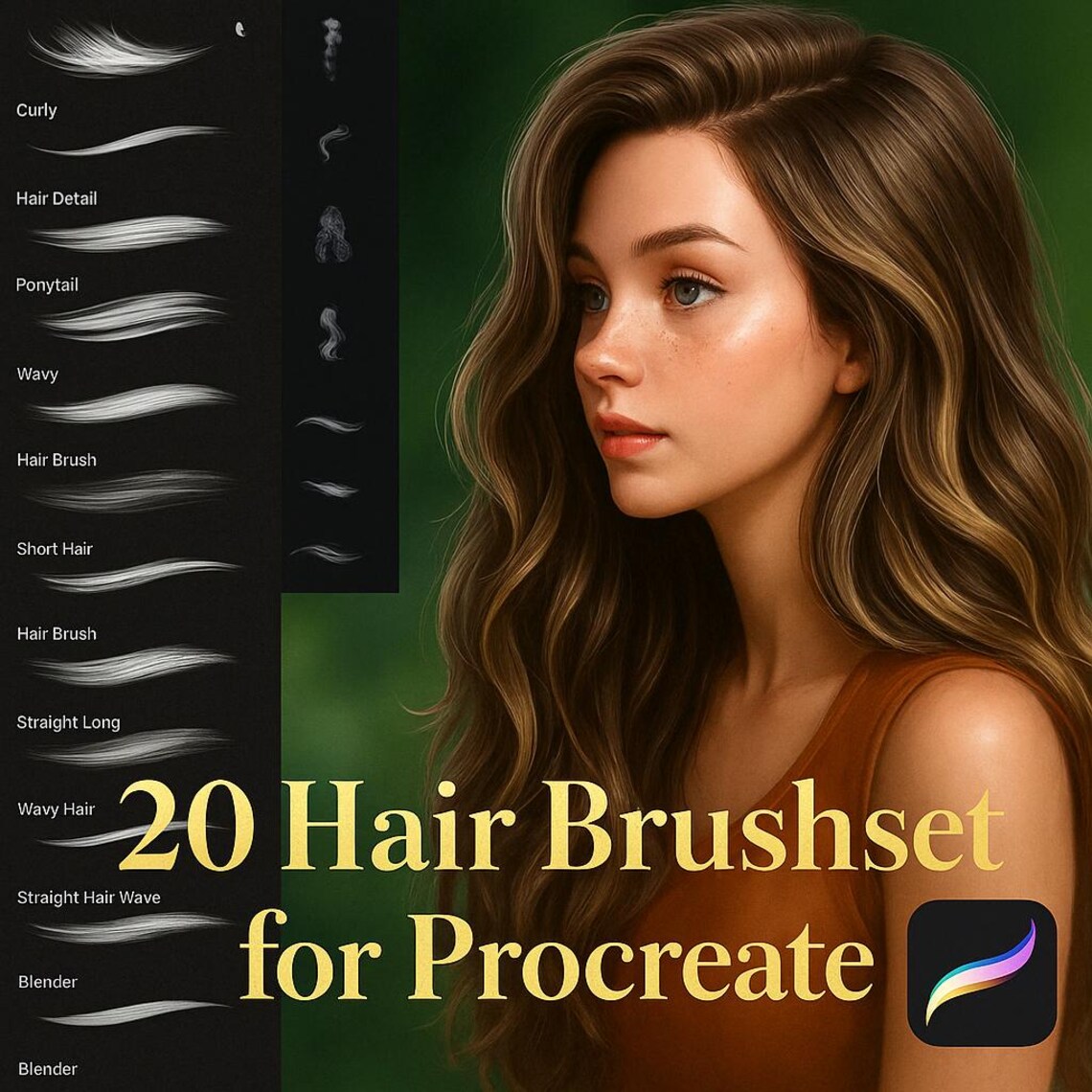Procreate Hair Brushes , Procreate Women's Hairstyles Stamp Brushes ...