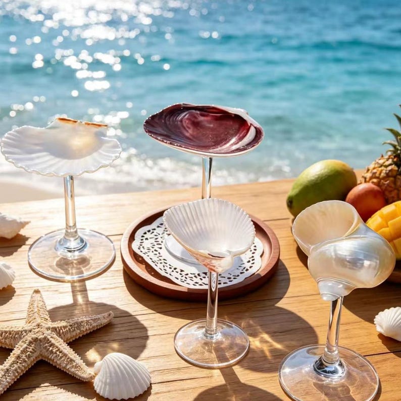 Seashell Wine Glasses, Handmade Shell Martini Glass, Beach Wedding ...