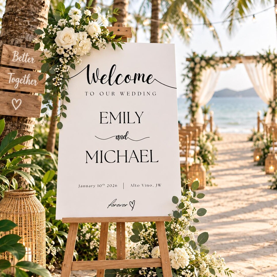 Wedding Welcome Sign Template: Minimalist Design Canva Editable and ...