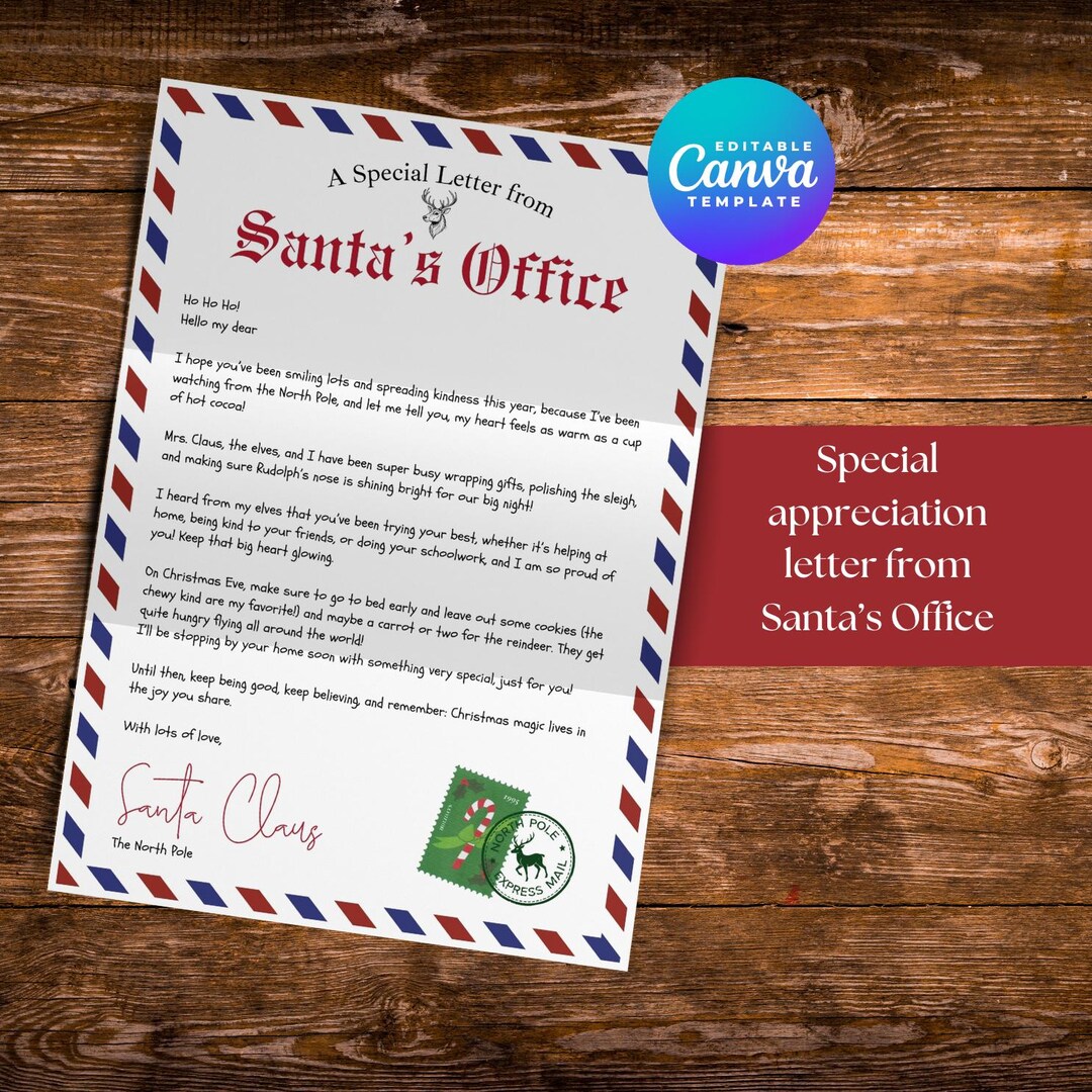 Editable Letter From Santa Template, Christmas Xmas Letter (canva) - Etsy