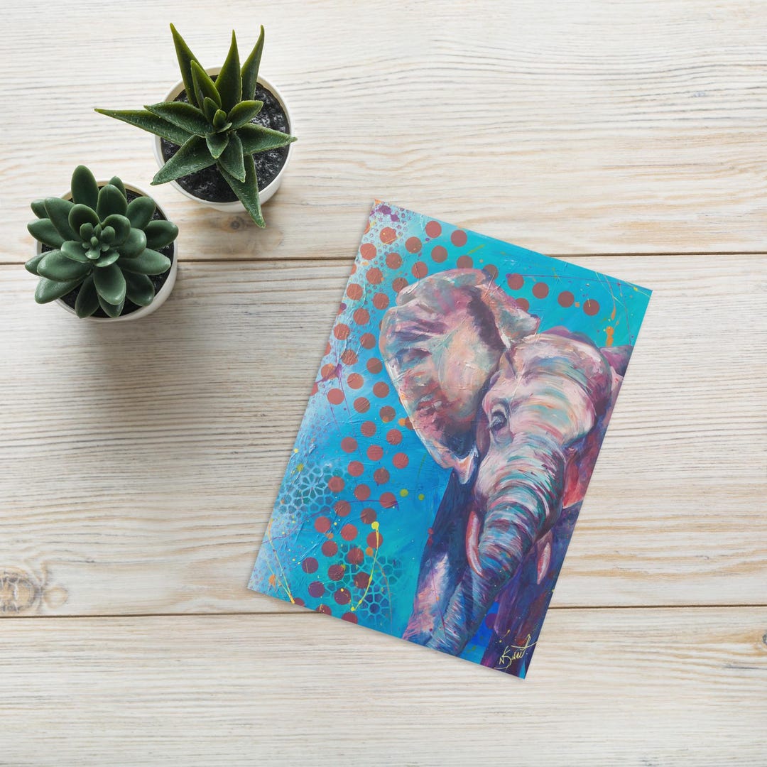 Forget Me Not Elephant Greeting Card – Bright Pop Art Blank Inside Card ...