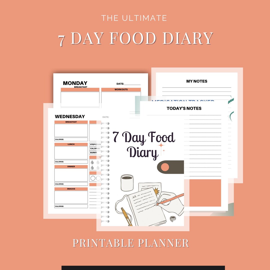 7-day Food Diary Printable: Wellness Tracker (digital Download) - Etsy