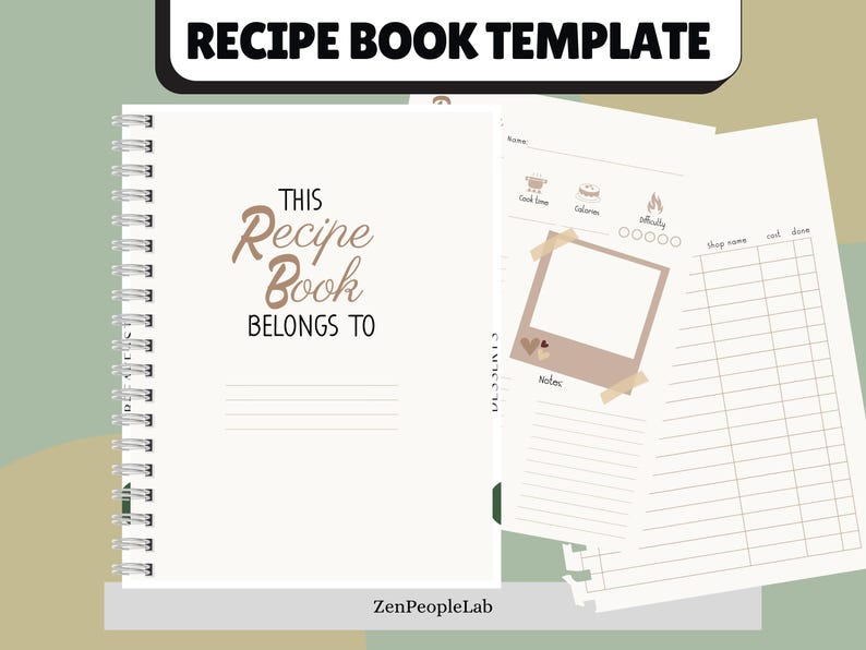 Printable Recipe Book Template: Minimalist Cooking Planner (instant ...