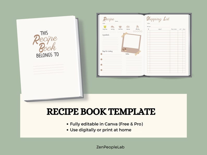 Printable Recipe Book Template: Minimalist Cooking Planner (instant ...