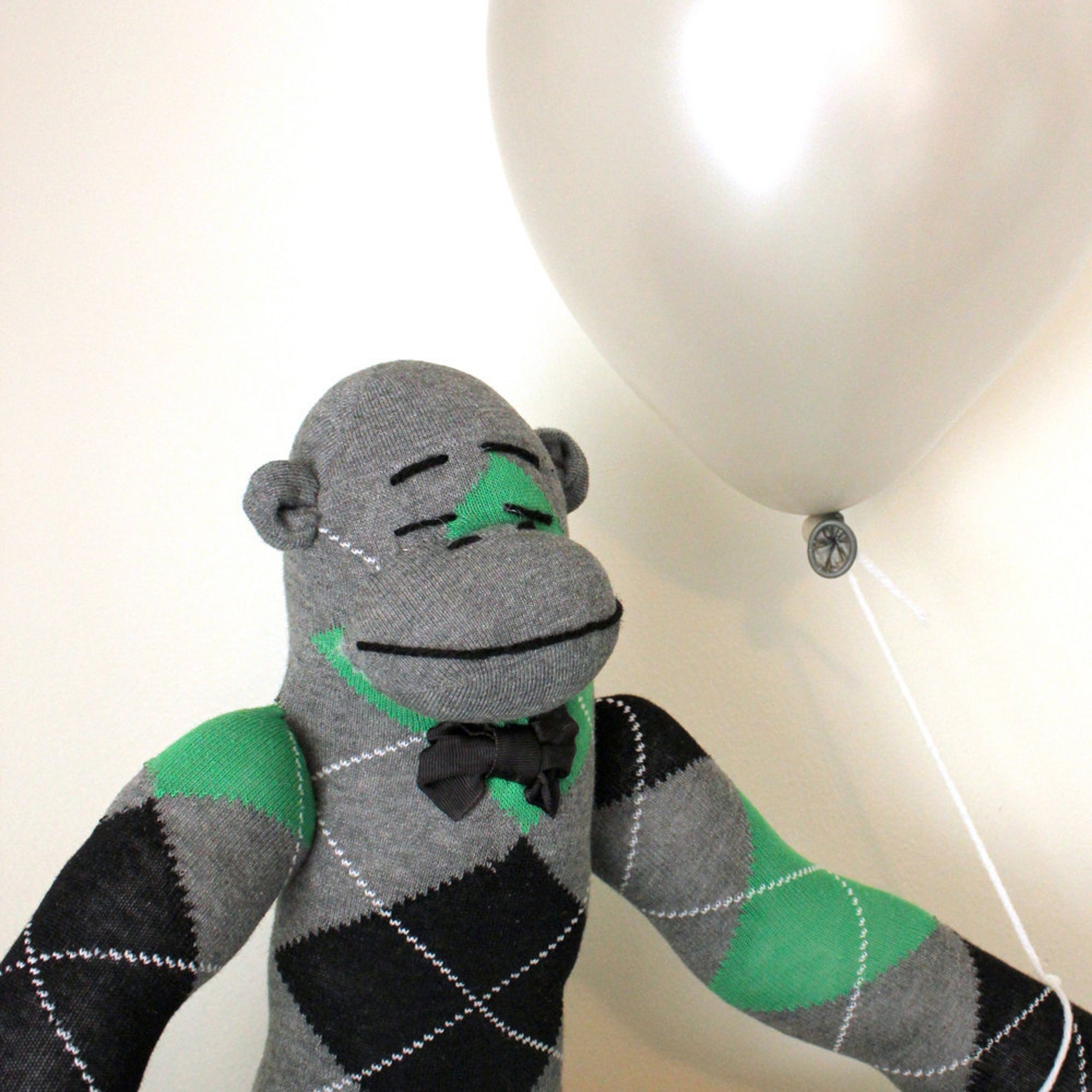 Argyle Plush Sock Monkey, Green Black Stuffed Animal, Custom Baby Boy ...