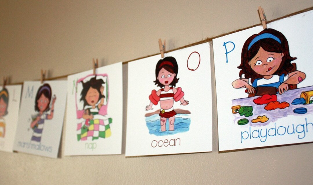 Girls Alphabet Wall Card Set - Etsy