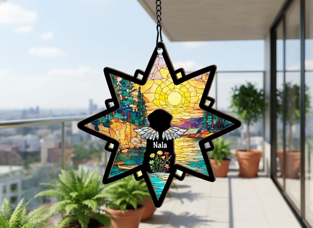 Custom Star Pet Loss Suncatcher, Angel Dog Window Hanging, Stained ...