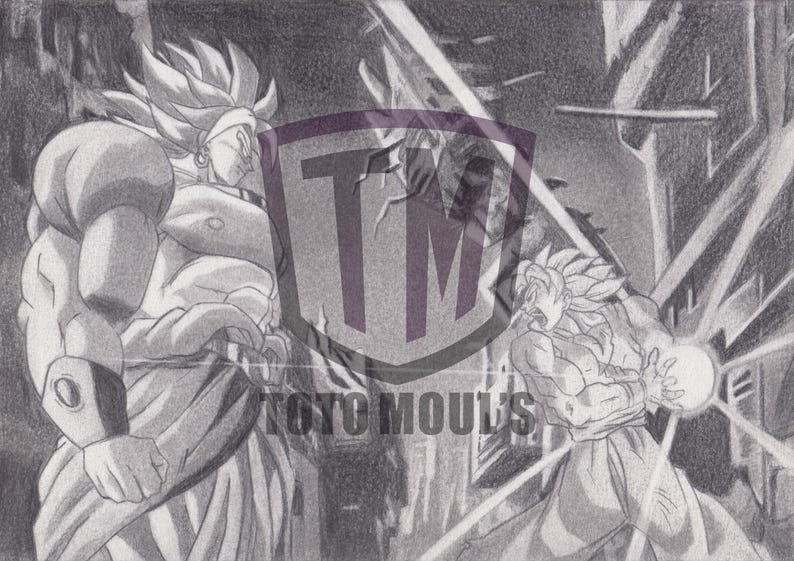 A4 Size Drawing (canson): Dragon Ball Z - Broly VS Goku (pencils) - Etsy