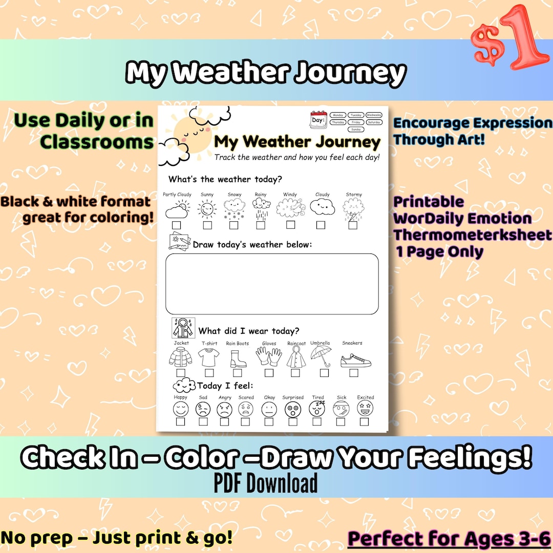Kids Weather Journal + Mood Tracker | Daily Routine Chart for ...