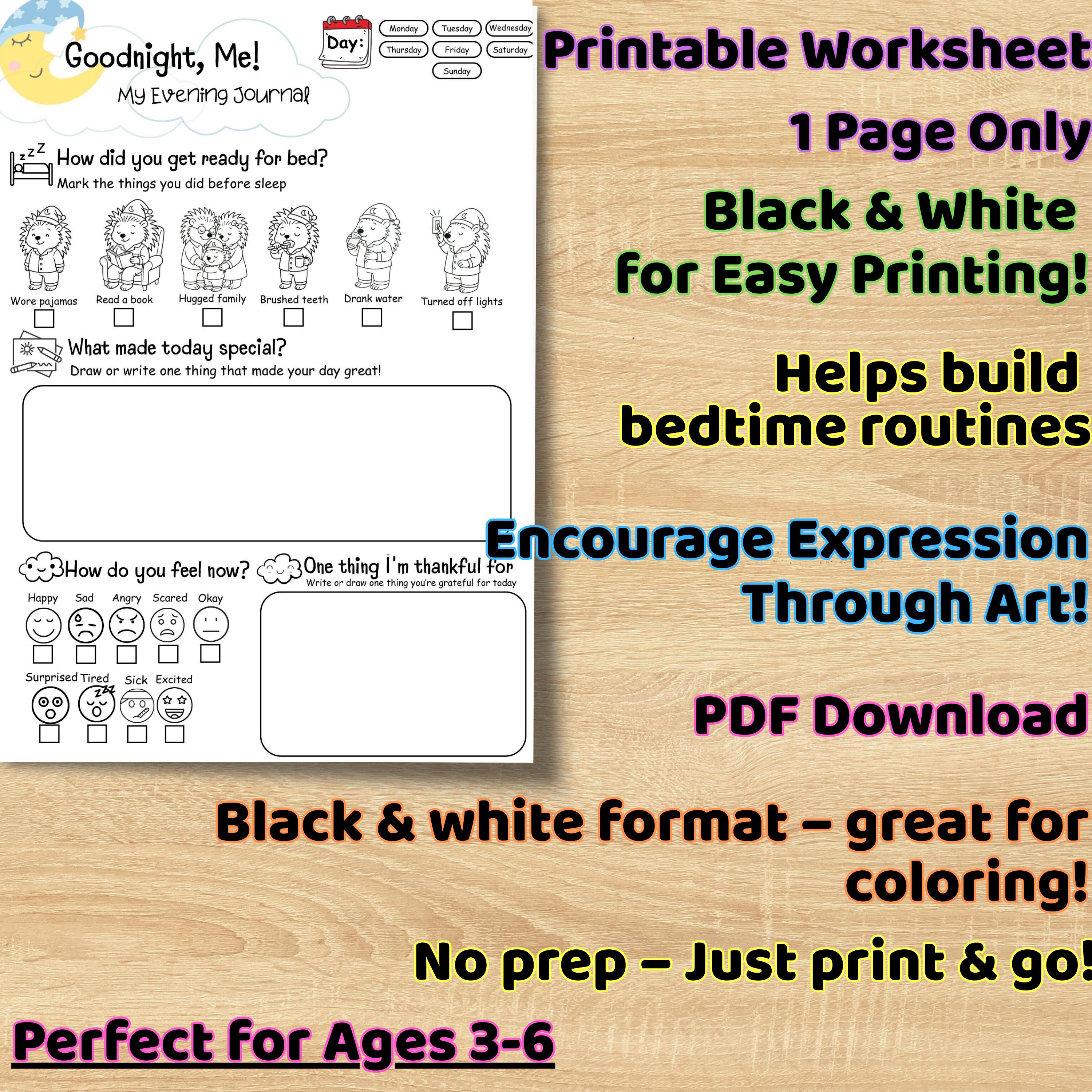 Goodnight Me Bedtime Routine Printable for Kids – Evening Journal PDF ...