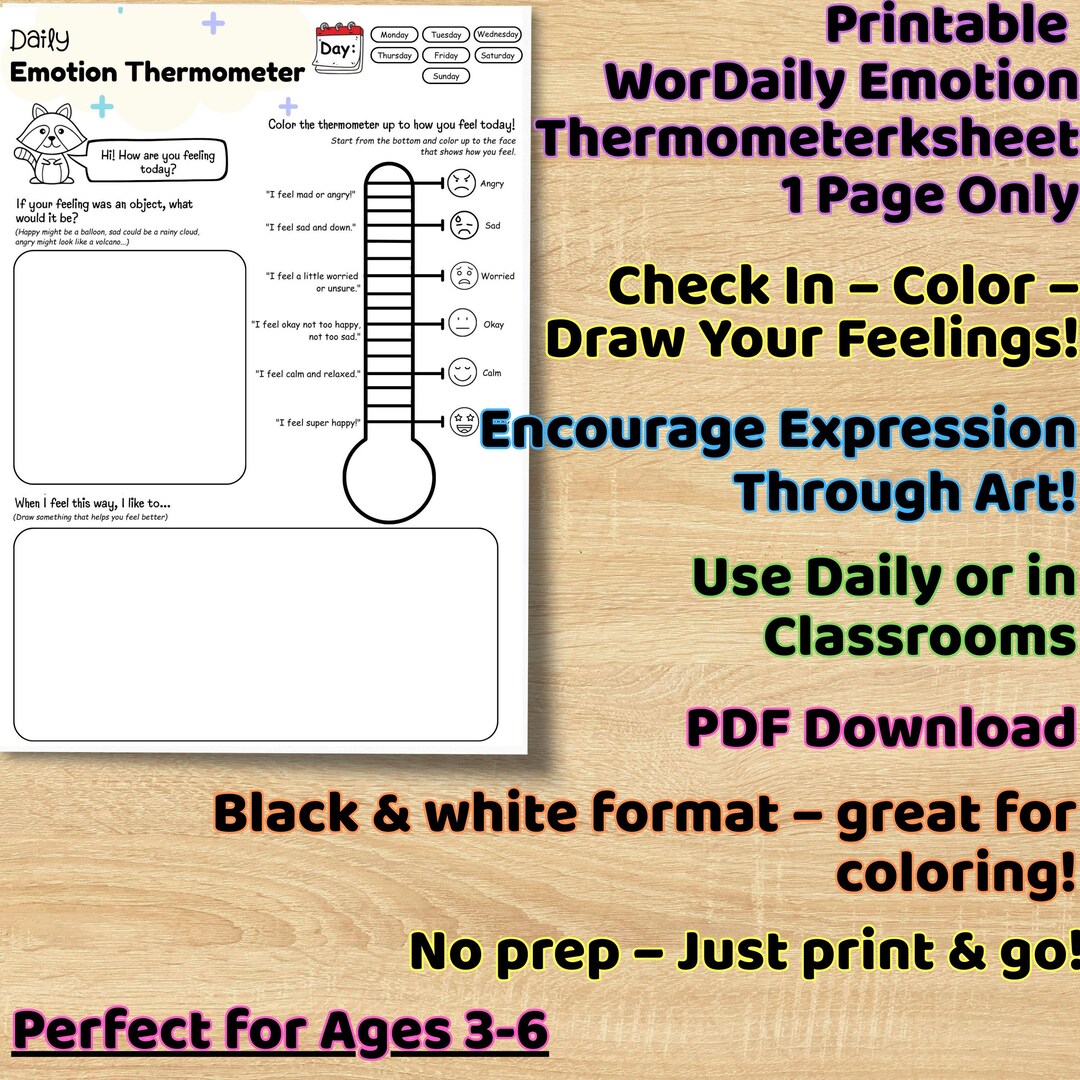 Daily Emotion Thermometer – Feelings Check-in Worksheet for Kids ...