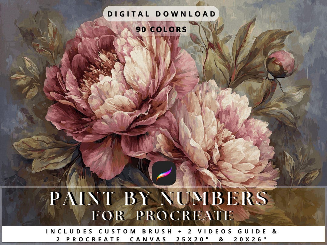 When Peonies Exhale Paint by Number for Procreate, Floral Color by ...