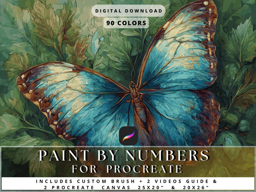 Wings of Resilience – Paint by Number for Procreate, Blue Butterfly PBN ...
