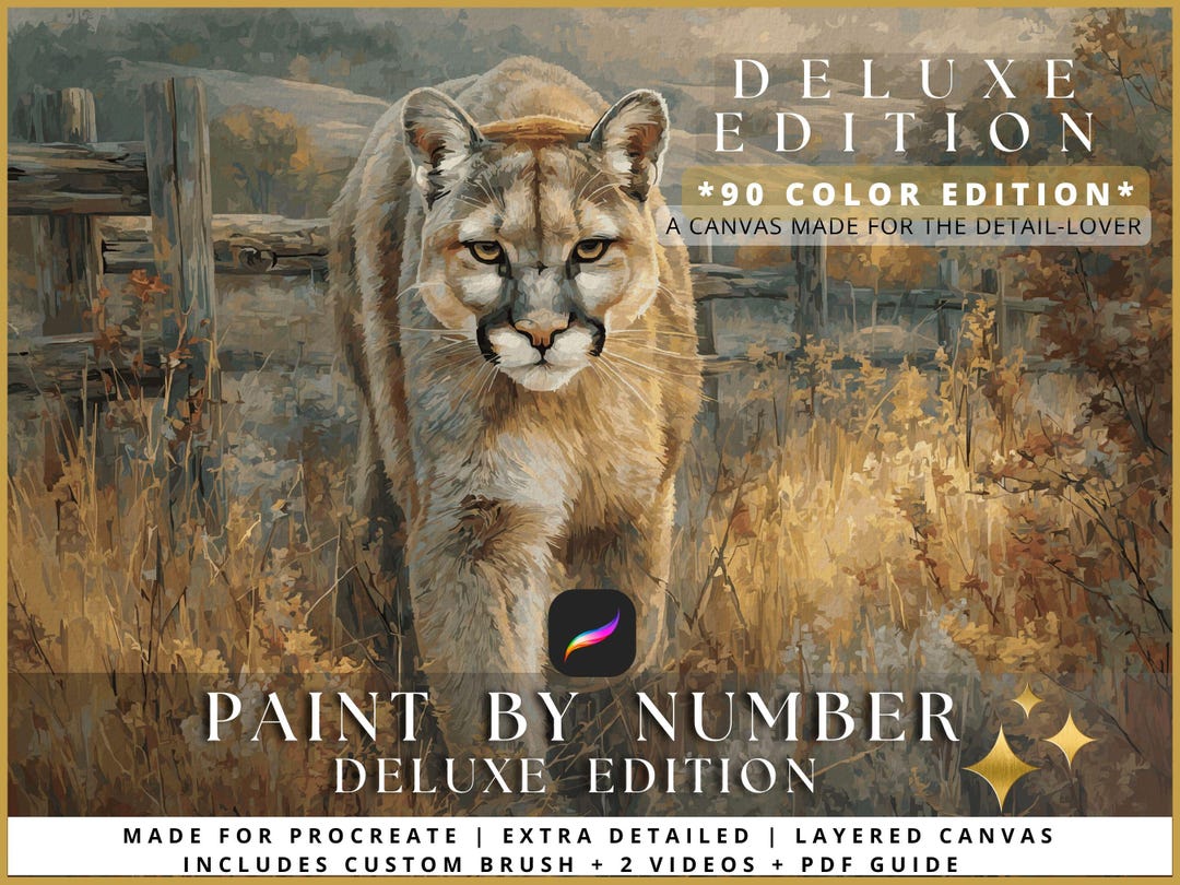 Wildlands Cougar Hunter Color by Number for Procreate. Dramatic ...