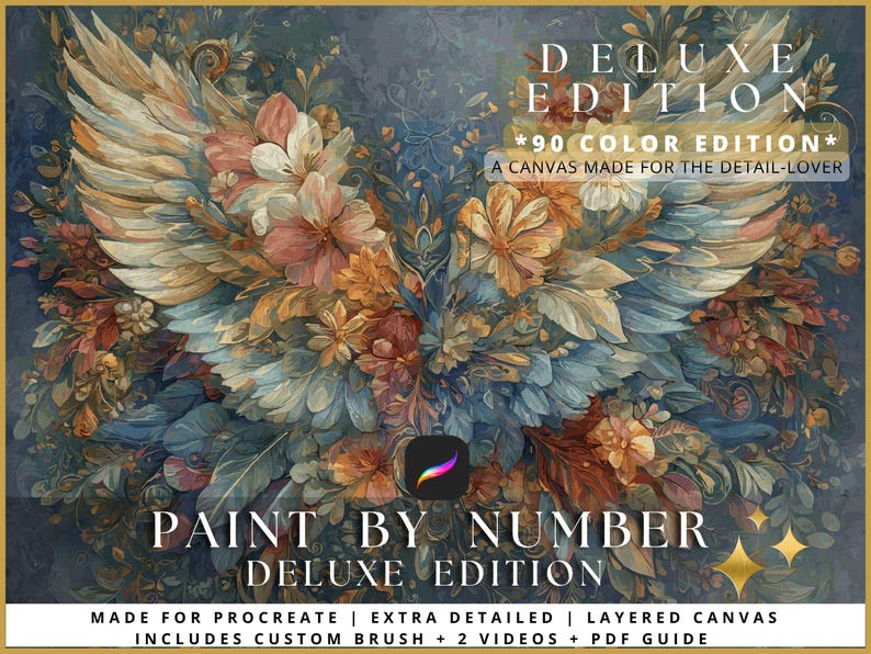 Wings Bloom Softly – Deluxe Paint by Number for Procreate, Floral Angel ...