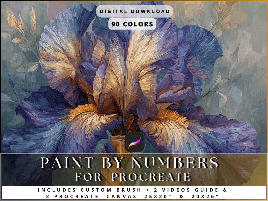 Royal Iris Glow Paint by Number for Procreate | Digital PBN Flower ...