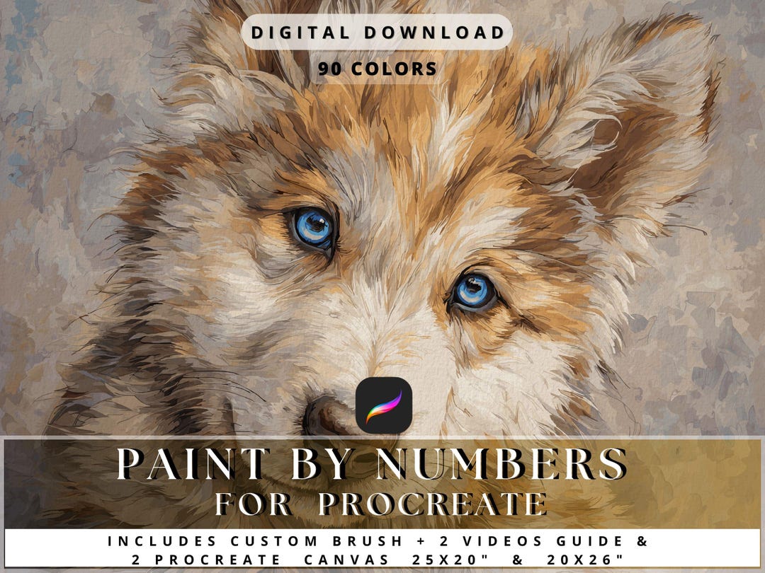 Timberland Baby Wolf Portrait Paint by Number for Procreate, Wildlife ...