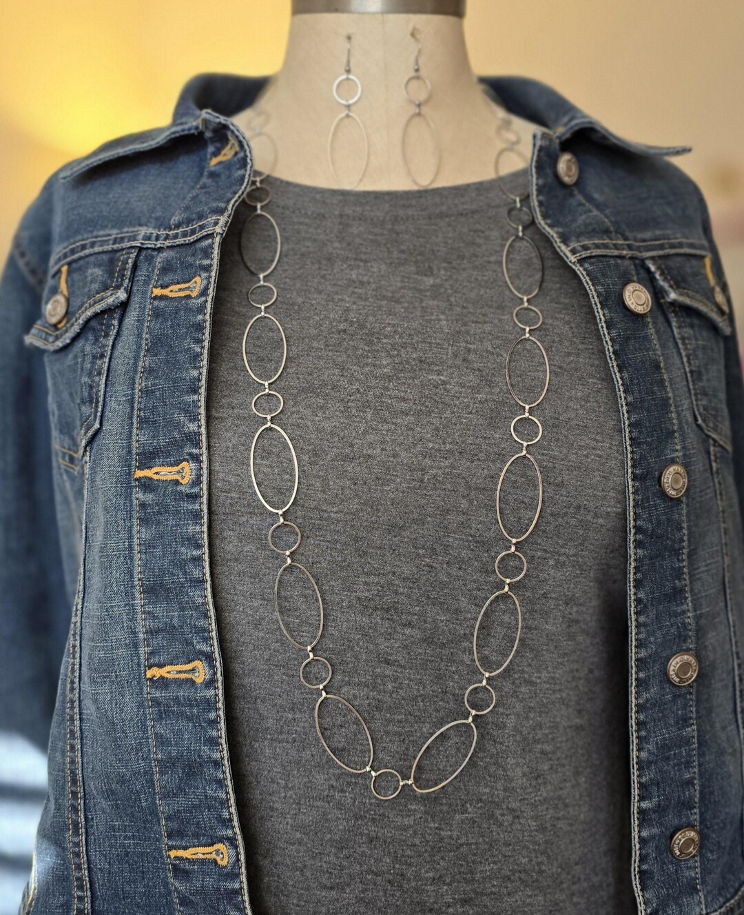 Long White Brass Oval Link Chain Necklace: Chunky 40-inch Silver Loop ...