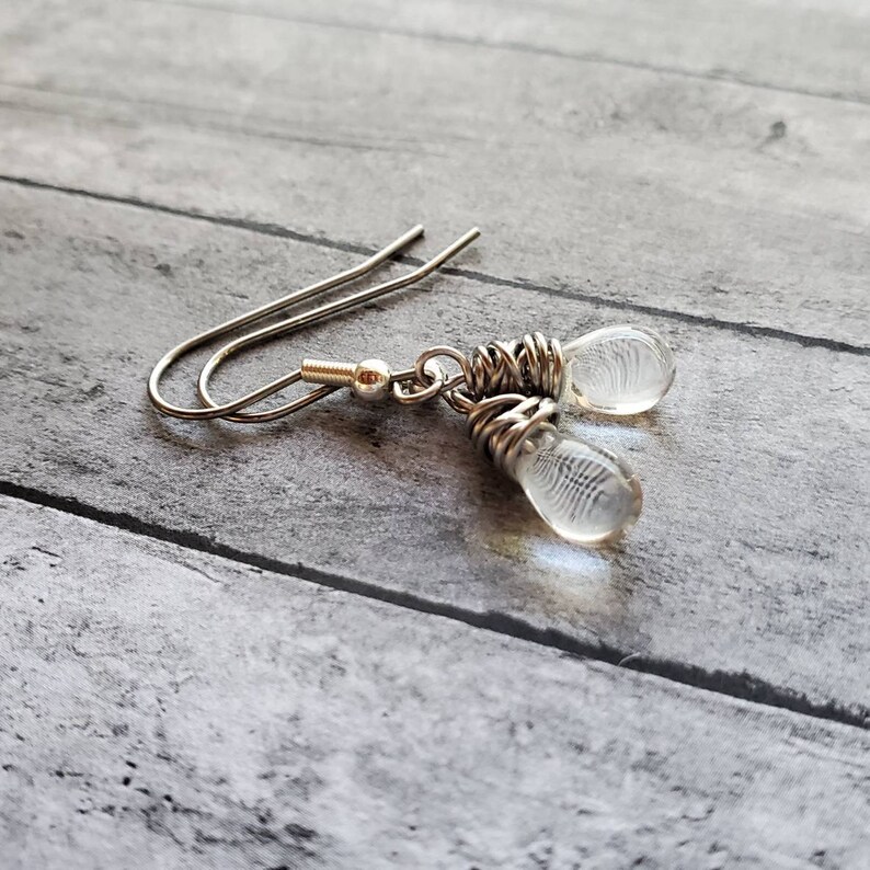 Petite Clear Glass Teardrop Dangle Earrings Clear Glass Wire | Etsy