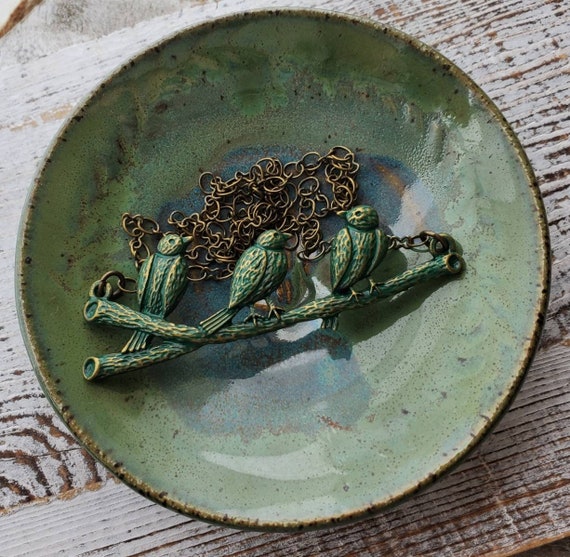 Verdigris Birds on A Branch Brass Necklace Green Bird Pendant | Etsy