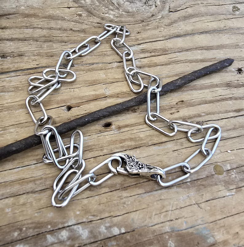 Stainless Steel Paperclip Chain Necklace: Interchangeable Clasp ...